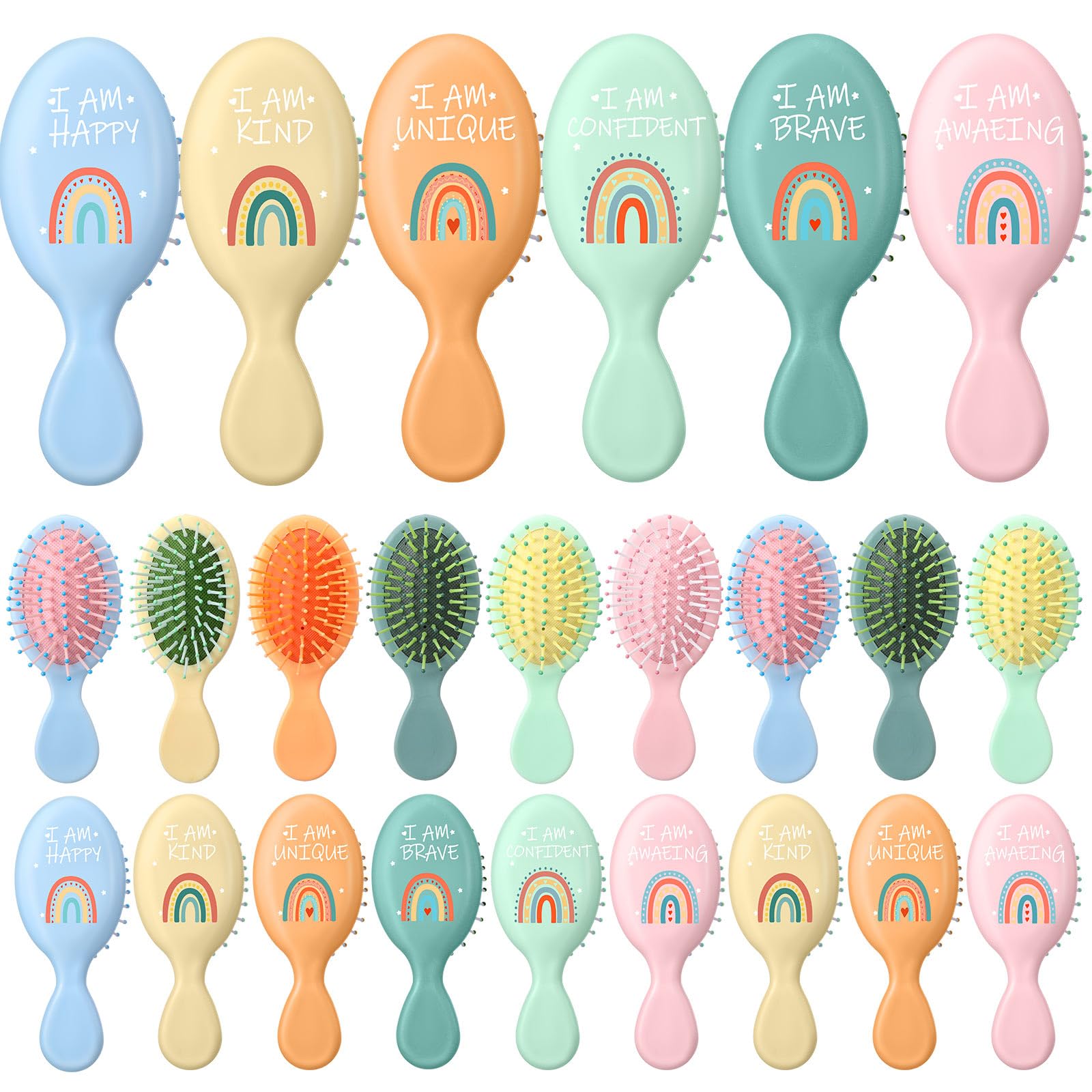 Meanplan 24 Pcs Inspirational Mini Hairbrush Bulk Rainbow Gift for ...
