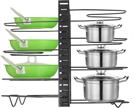 Adjustable Pan and Pot Lid Rack Organizer, 8 Tier Bakeware Cookware ...