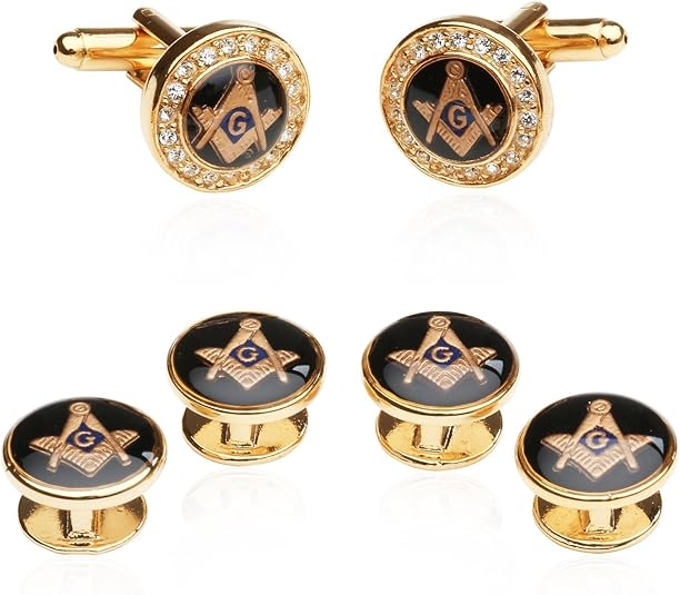 Freemason Crystal Gold-Tone Masonic Formal Set Cufflinks and Studs by ...