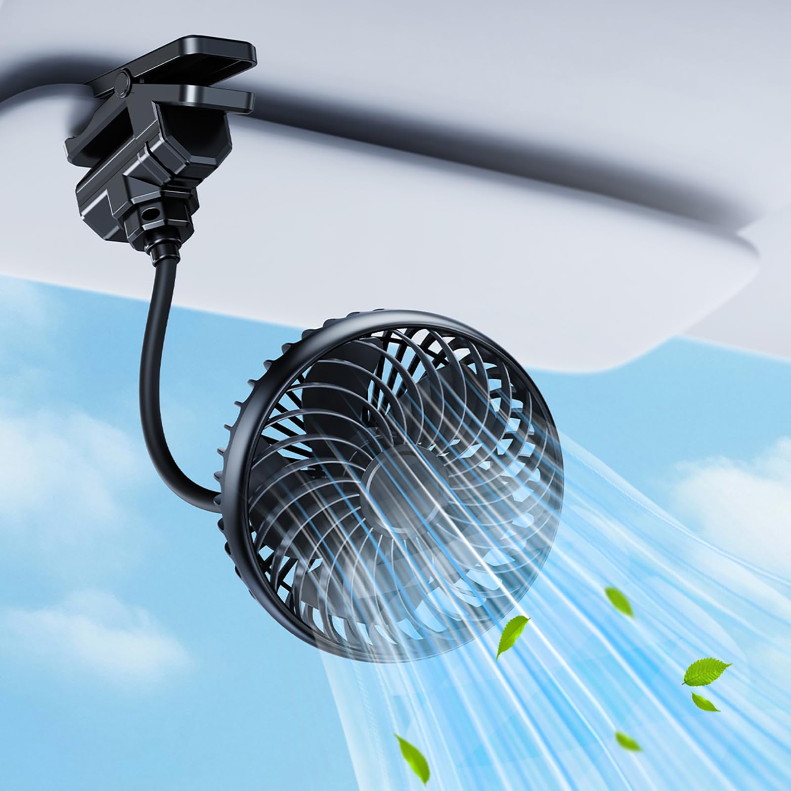 DICMKY Car Clip on Fan, Long Hose 5V USB 2000mAh Rechargeable USB/Battery Powered Small Fan for ...