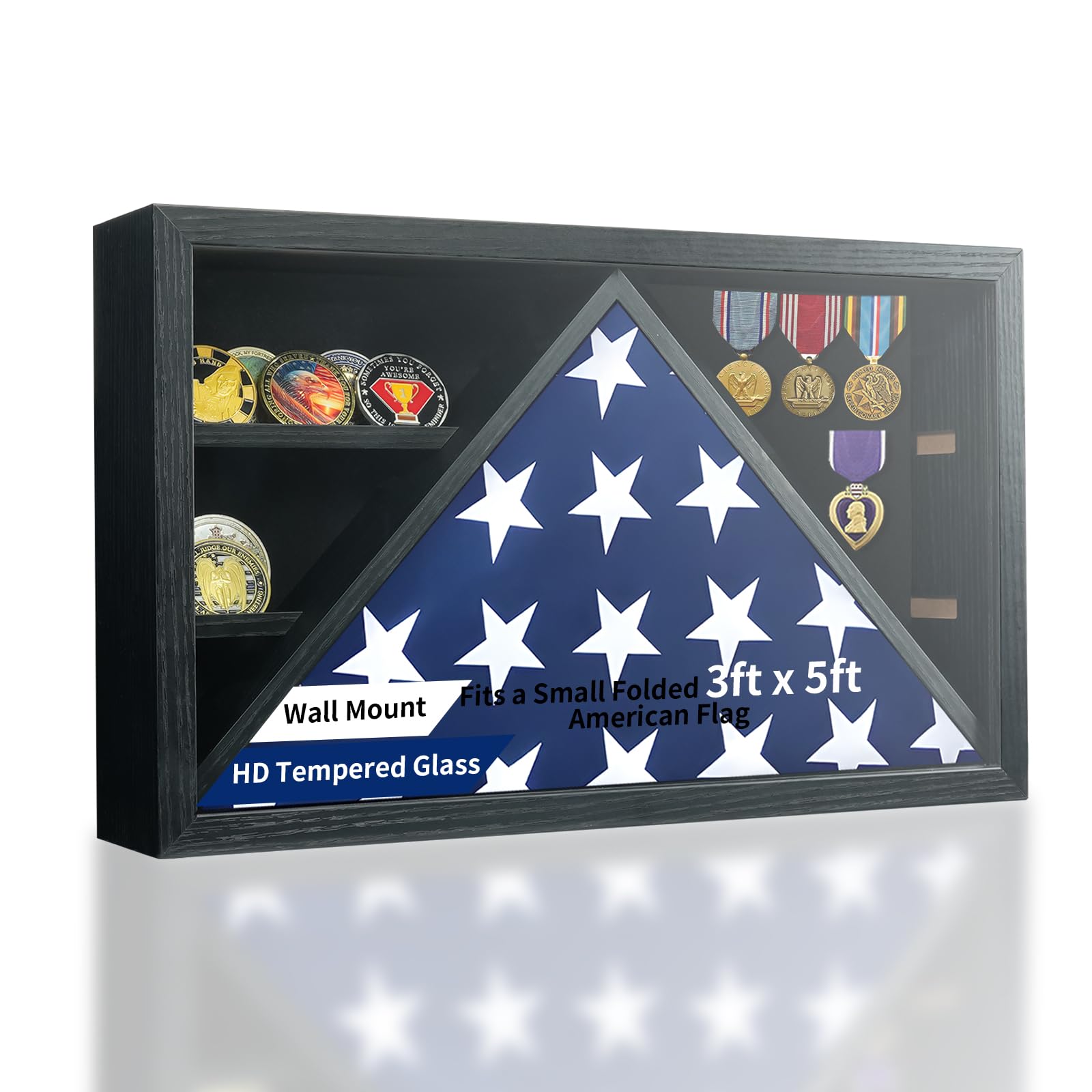 DecoWoodo Military Shadow Box Flag Display Case with HD Tempered Glass ...