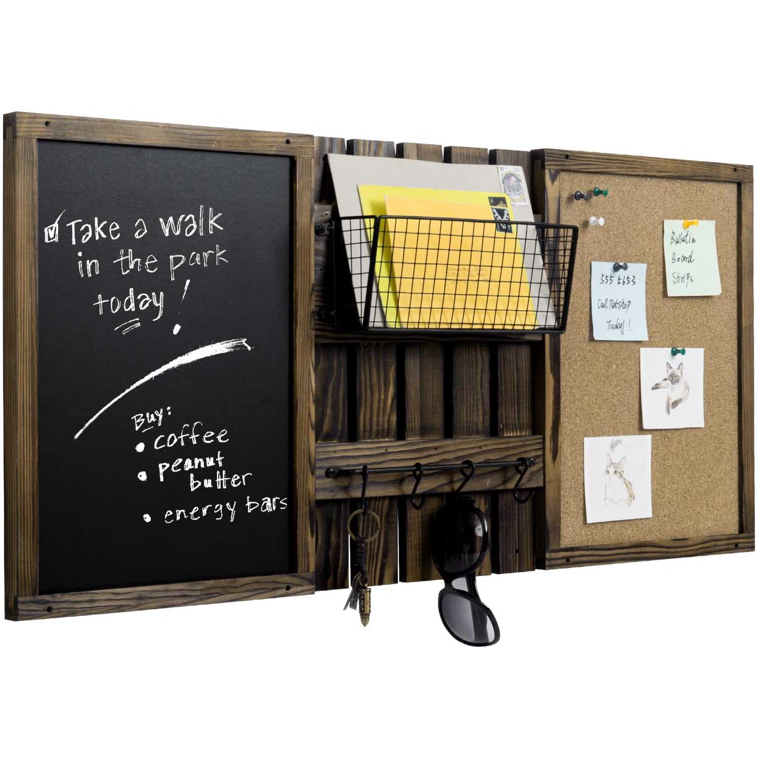 MyGift 3 Panel Wall Mounted Entryway Bulletin Board Combo Set with ...