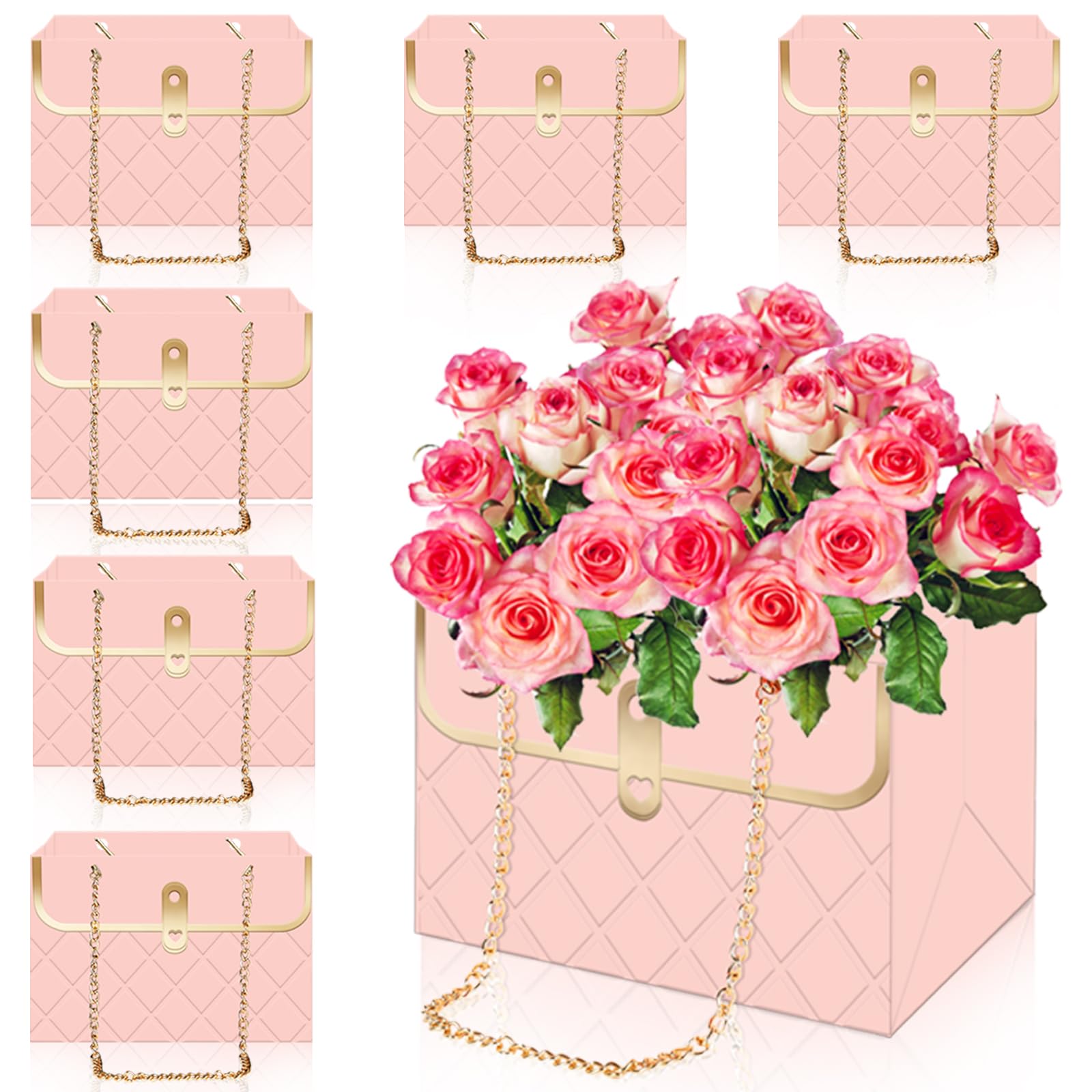 Whaline 6Pcs Pink Paper Flower Bags with Metal Chain Bouquet Storage ...