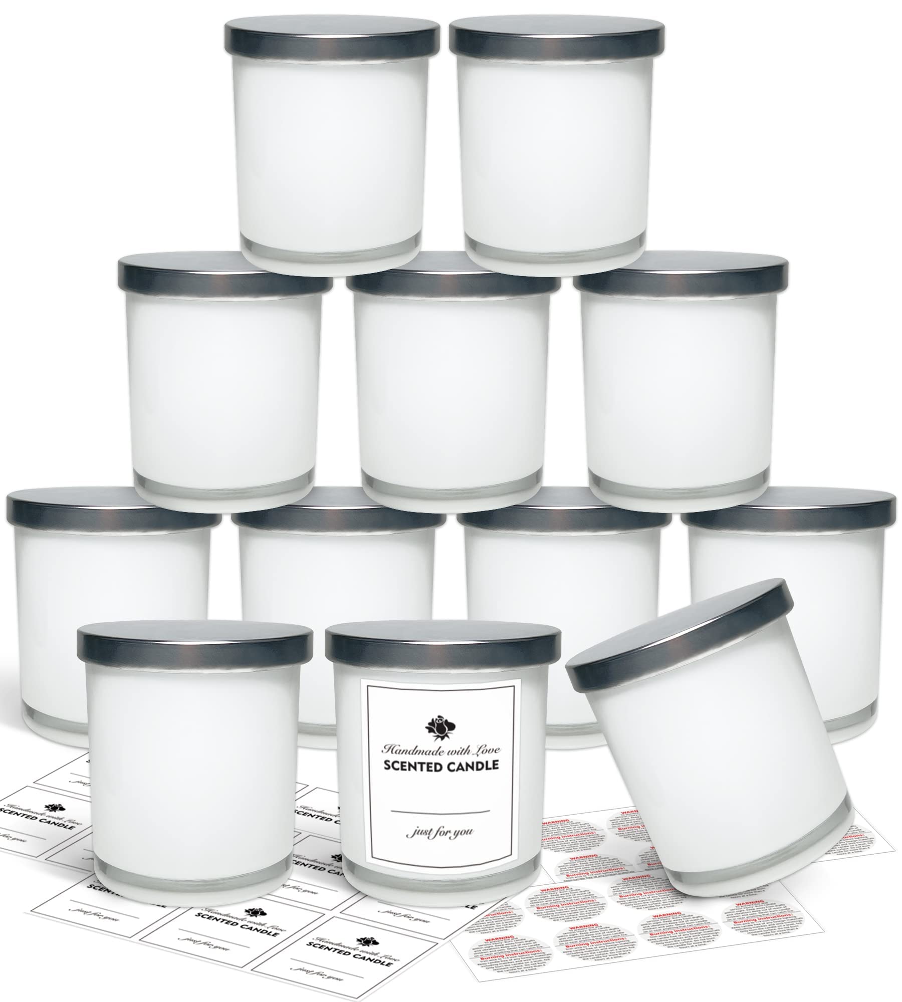SUPMIND 12 Pack 10oz Glass Candle Jars with Lids and Sticky Labels ...