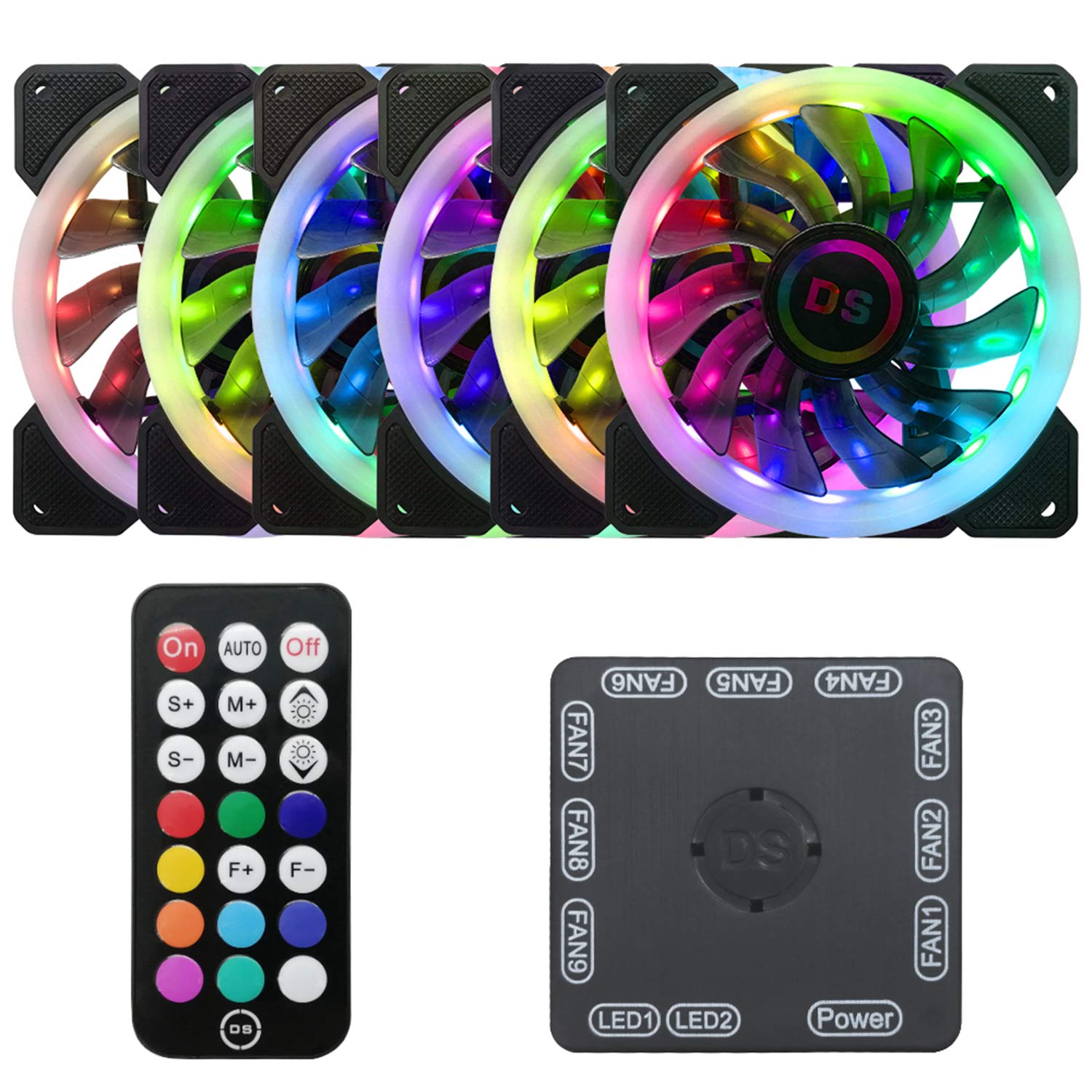 Ubanner Wireless RGB LED 120mm Case Fan with Controller for PC Cases ...