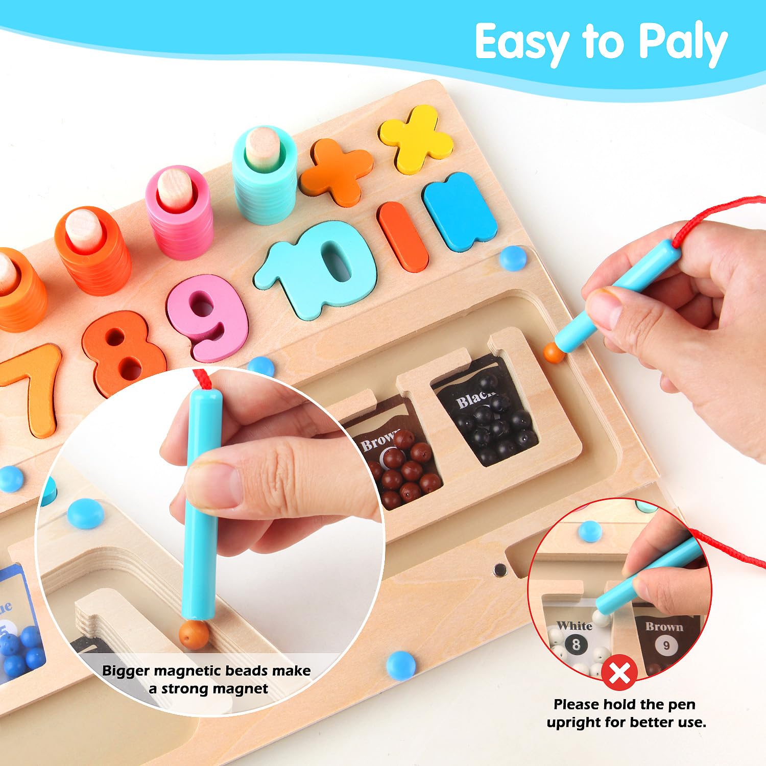 3 in 1 Magnetic Color and Number Maze, Wooden Magnet Puzzles Color ...