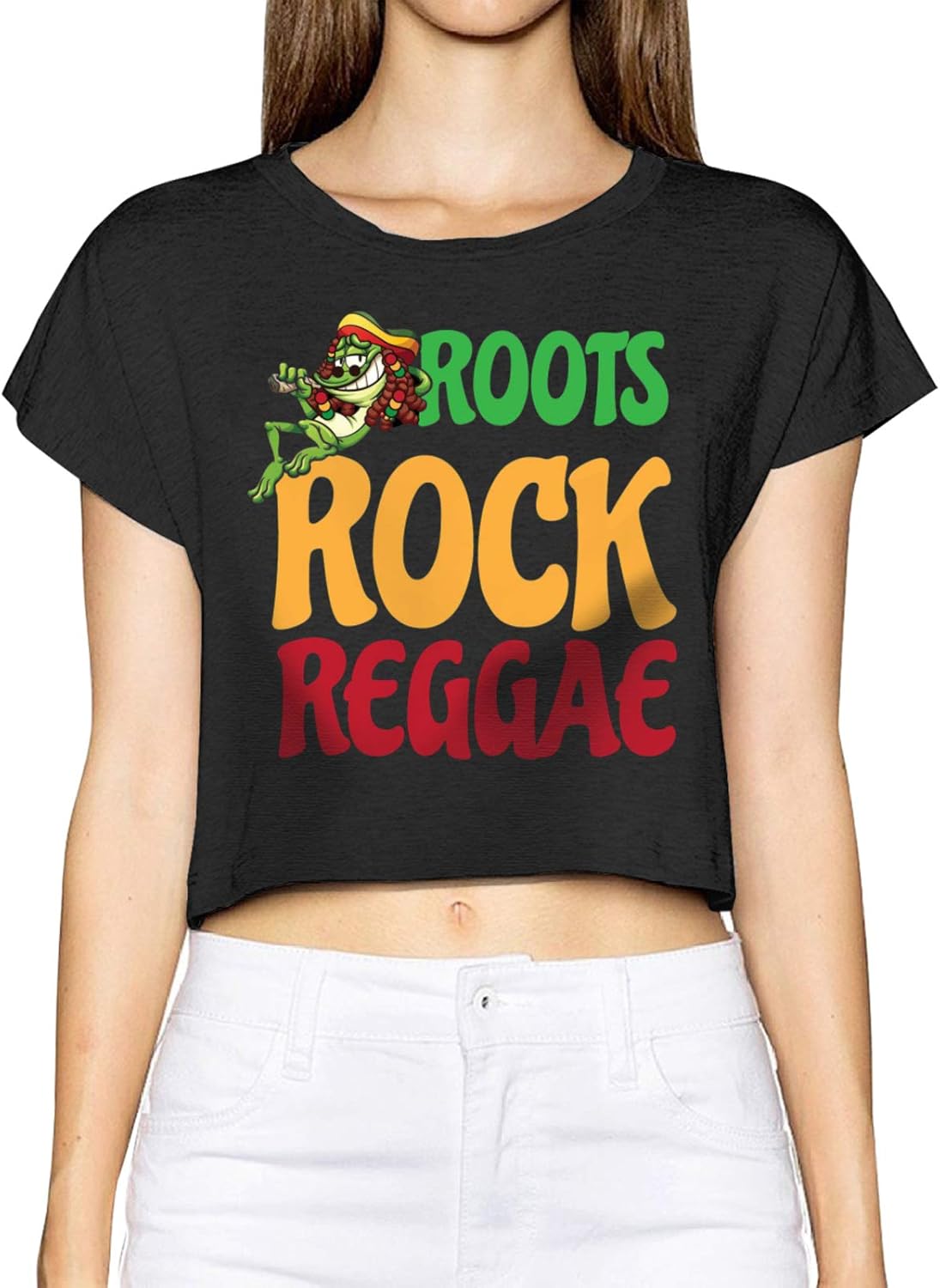 Roots Rock Reggae Rasta T Shirts Women's Basic Crop Tops Crop T Shirt ...