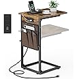 Amazon.com: Vagusicc C Shaped End Table with Charging Station, Adjustable Height Side Table for ...