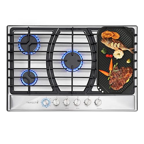 Trifecte 30 Inch Gas Cooktop with 5 SABAF Burners, Stainless Steel Gas ...
