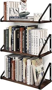 Amazon.com: BAMEOS Floating Shelves Rustic Wood Wall Shelf Set of 3, Small Bookshelf for Living ...
