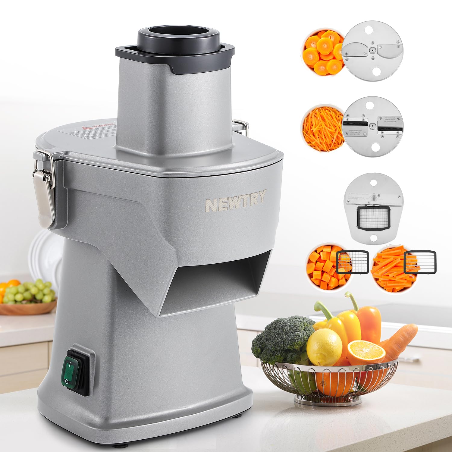 NEWTRY 4 in 1 Electric Vegetable Slicer Dicer Shredder & Strip Cutter ...
