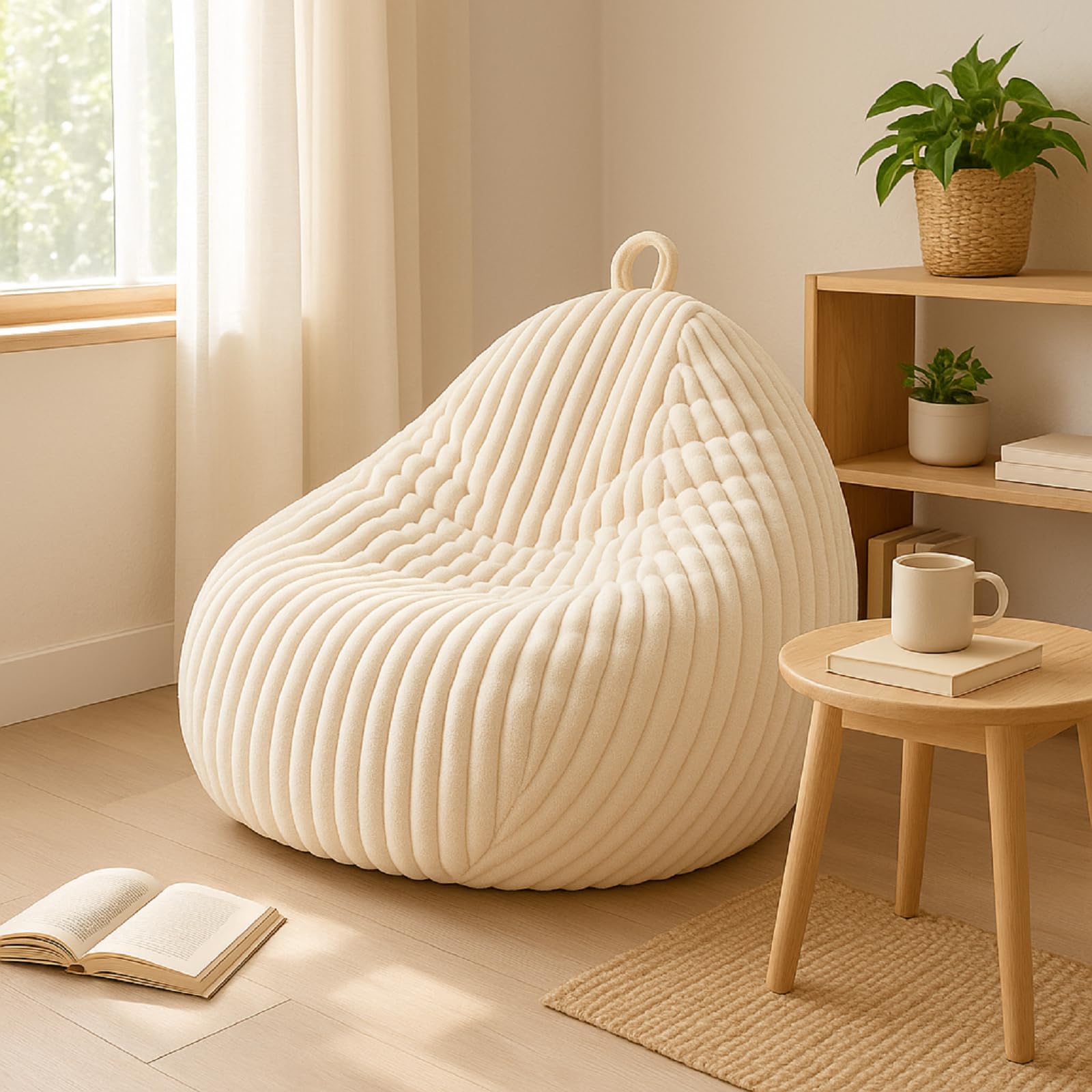 Honeydak Ribbed Rabbit Fur Stuffed Animal Storage Bean Bag Chair Cover ...