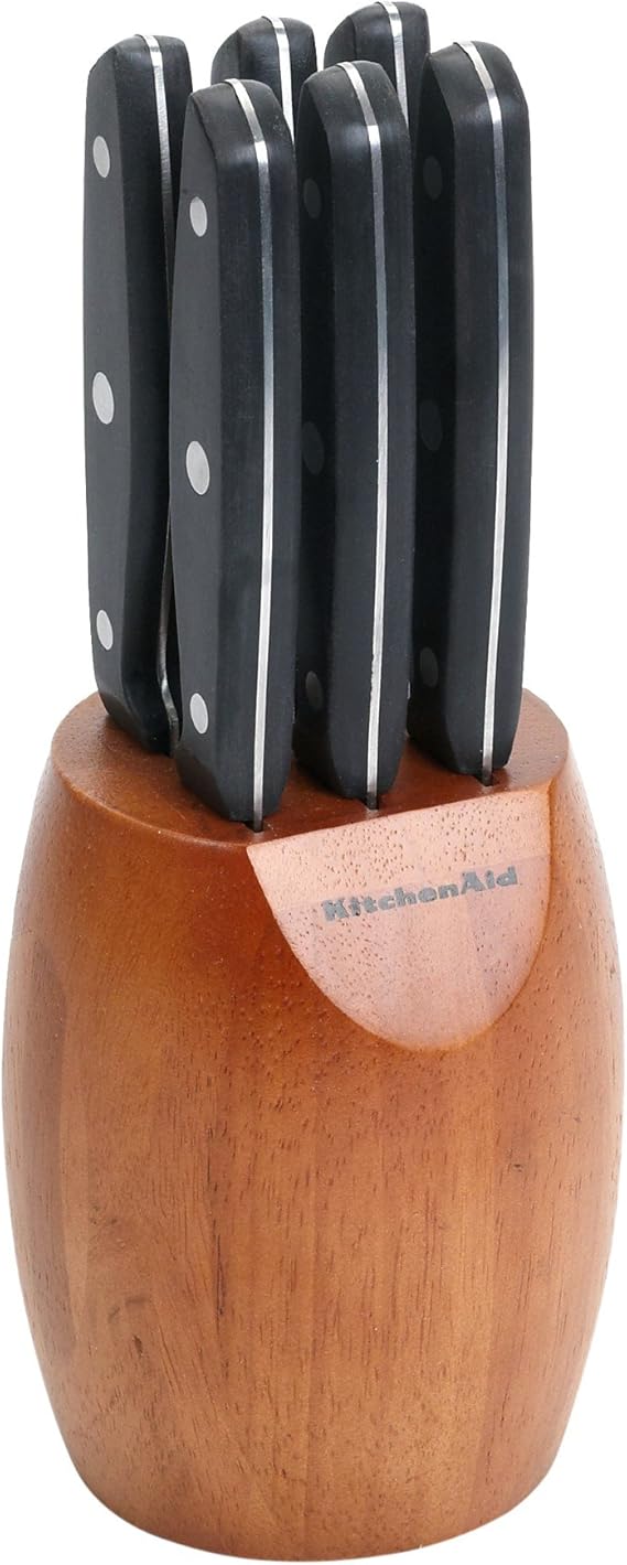 Amazon.com: KitchenAid Bamboo Block 7-Piece Stamped Stake Knives, Black ...