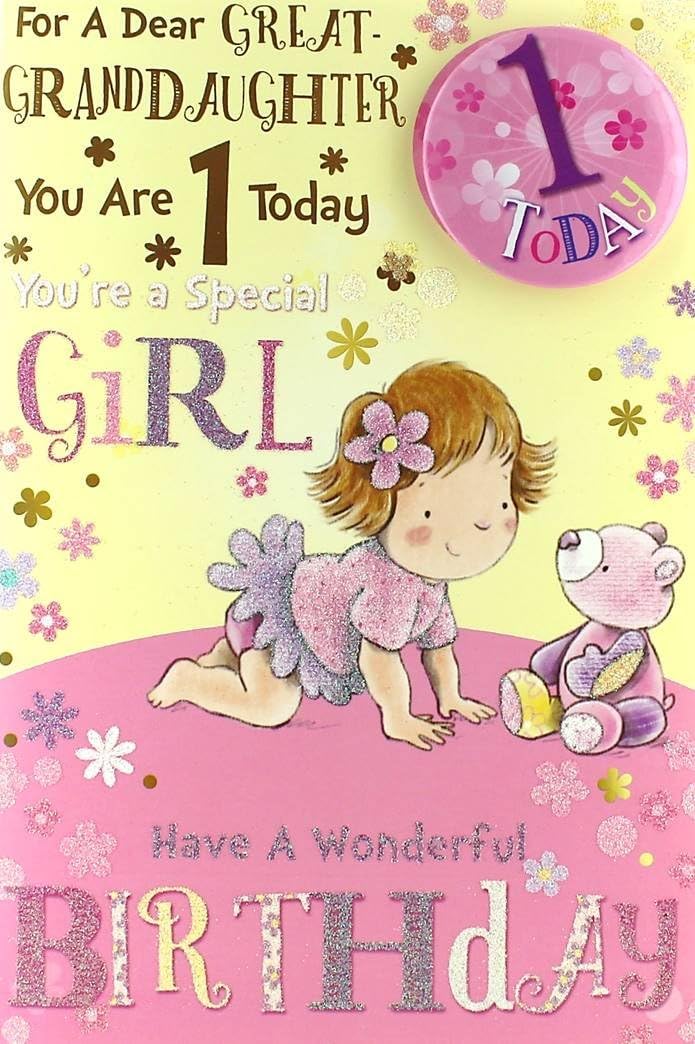Great Granddaughter 1st Birthday Card Badge 1 Today Girl Pink