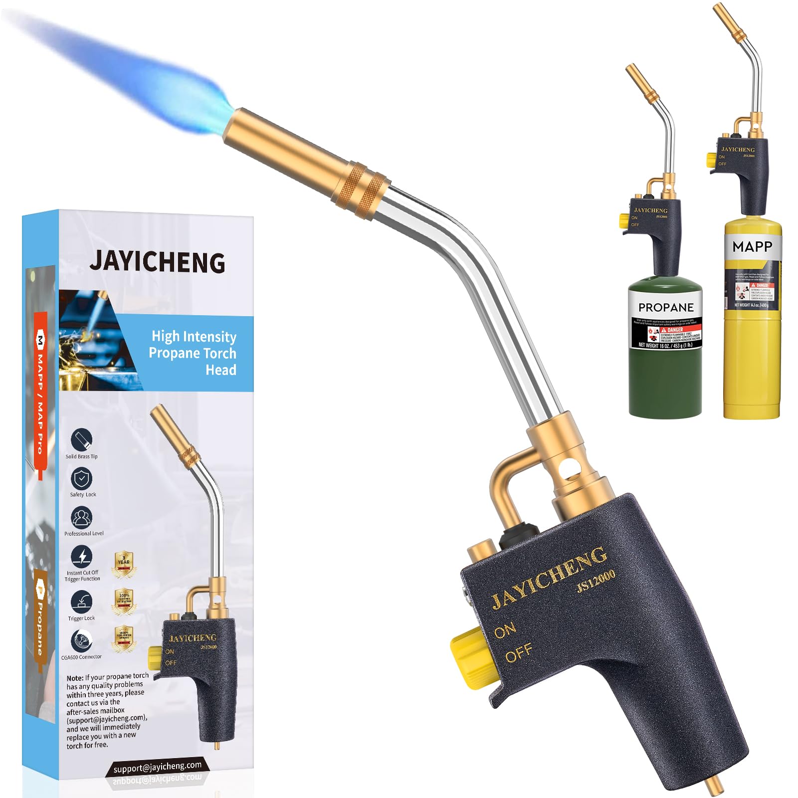 Propane Torch Head, High Intensity Trigger Start Mapp Gas Torch Head, JS12000 Flame Welding ...