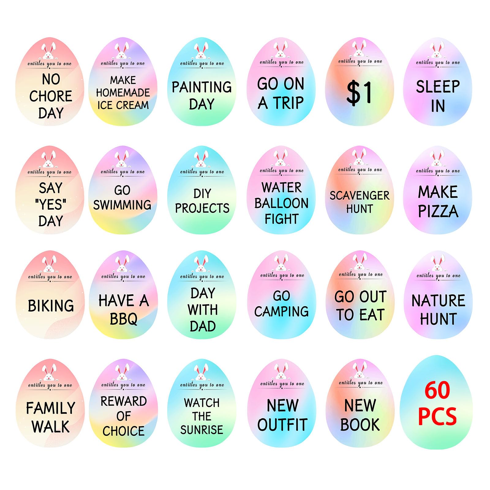 QYESQ Easter Egg Fillers, Easter Basket Stuffers, 60 Easter Egg Tokens ...