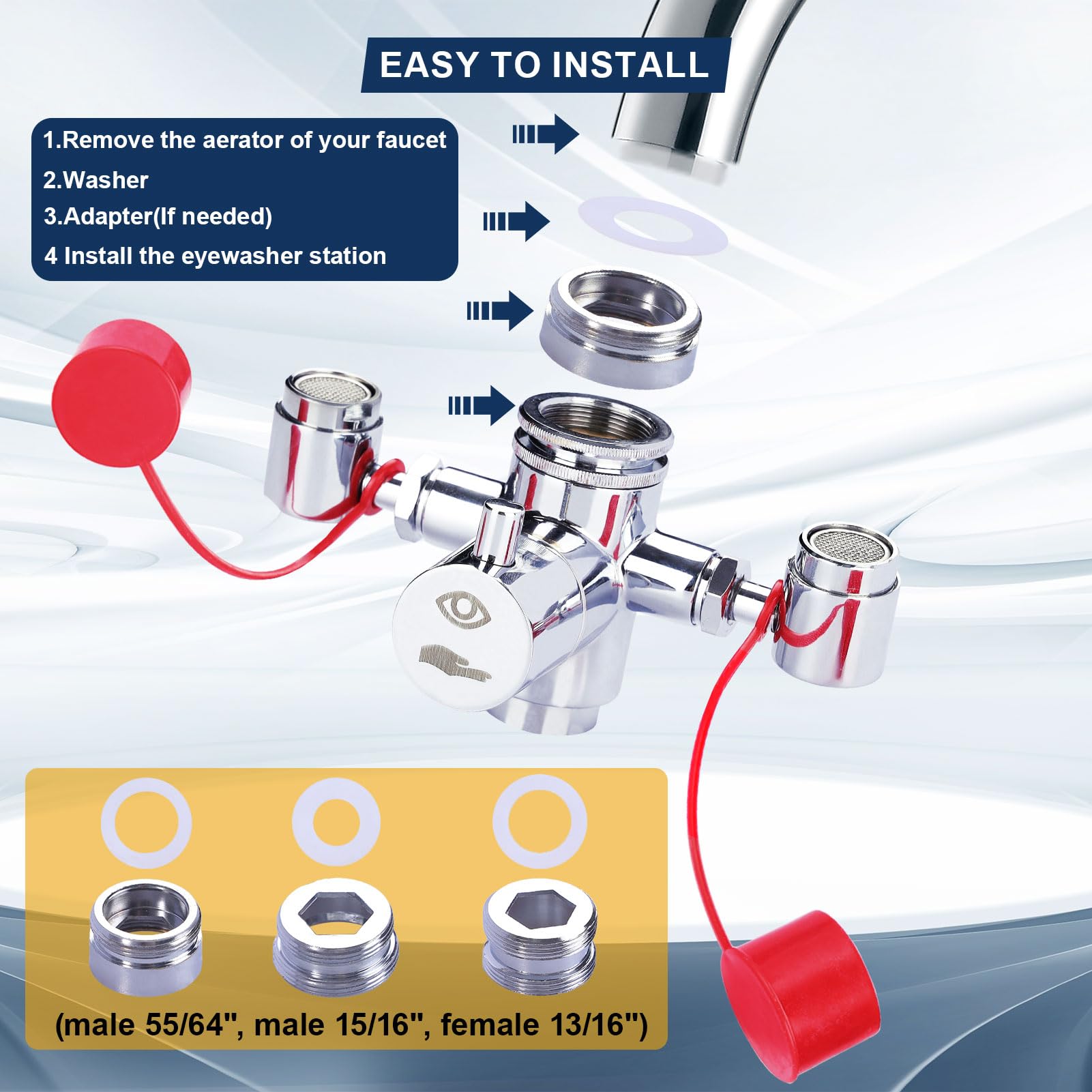 CRAFTFORCE Faucet Mounted Eyewash Station With Cover, 2 In 1 Eye Wash ...