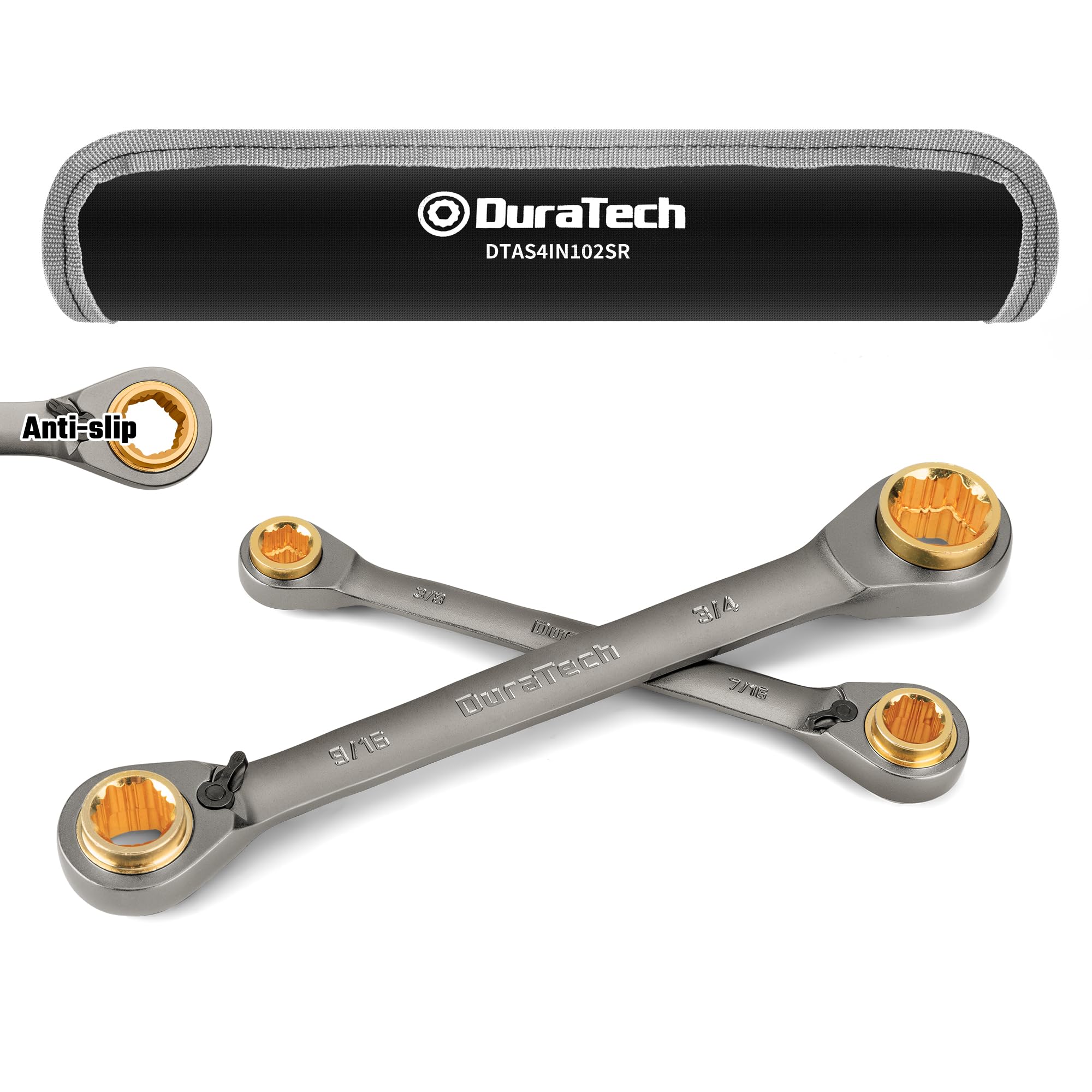 DURATECH Anti slip 4 in 1 Reversible Ratcheting Box Wrench Set Double
