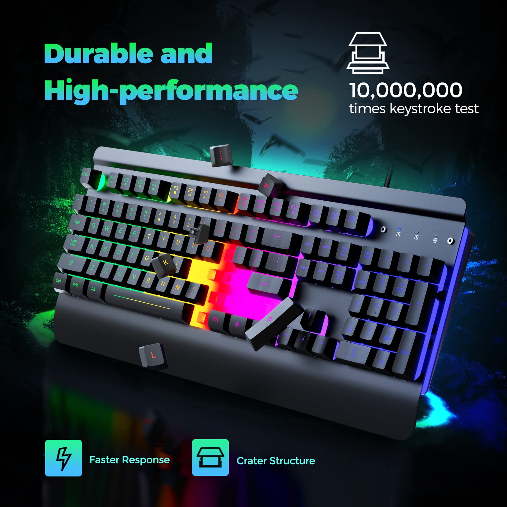 Mua Gaming Keyboard, 104 Keys All-Metal Panel, Rainbow LED Backlit ...