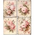 Amazon.com: laveliabel Vintage Pink Rose Wall Art Prints Set of 4 ...