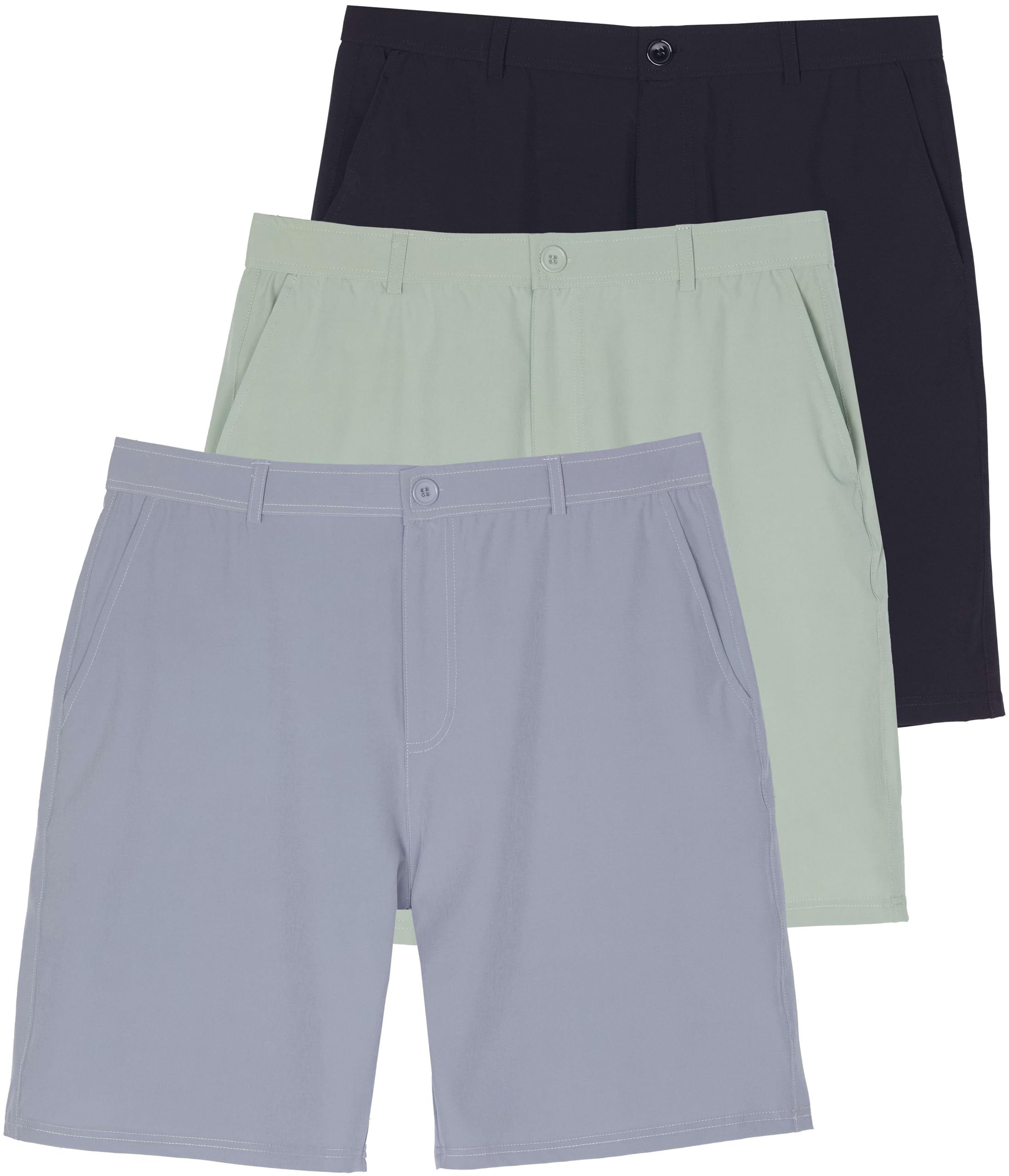 Real Essentials 3 Pack Mens 9 Inch Inseam Golf Shorts Flat Front Casual ...