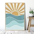 Amazon.com: Boho Sun Canvas Wall Art Abstract Blue Sea Sunset and ...