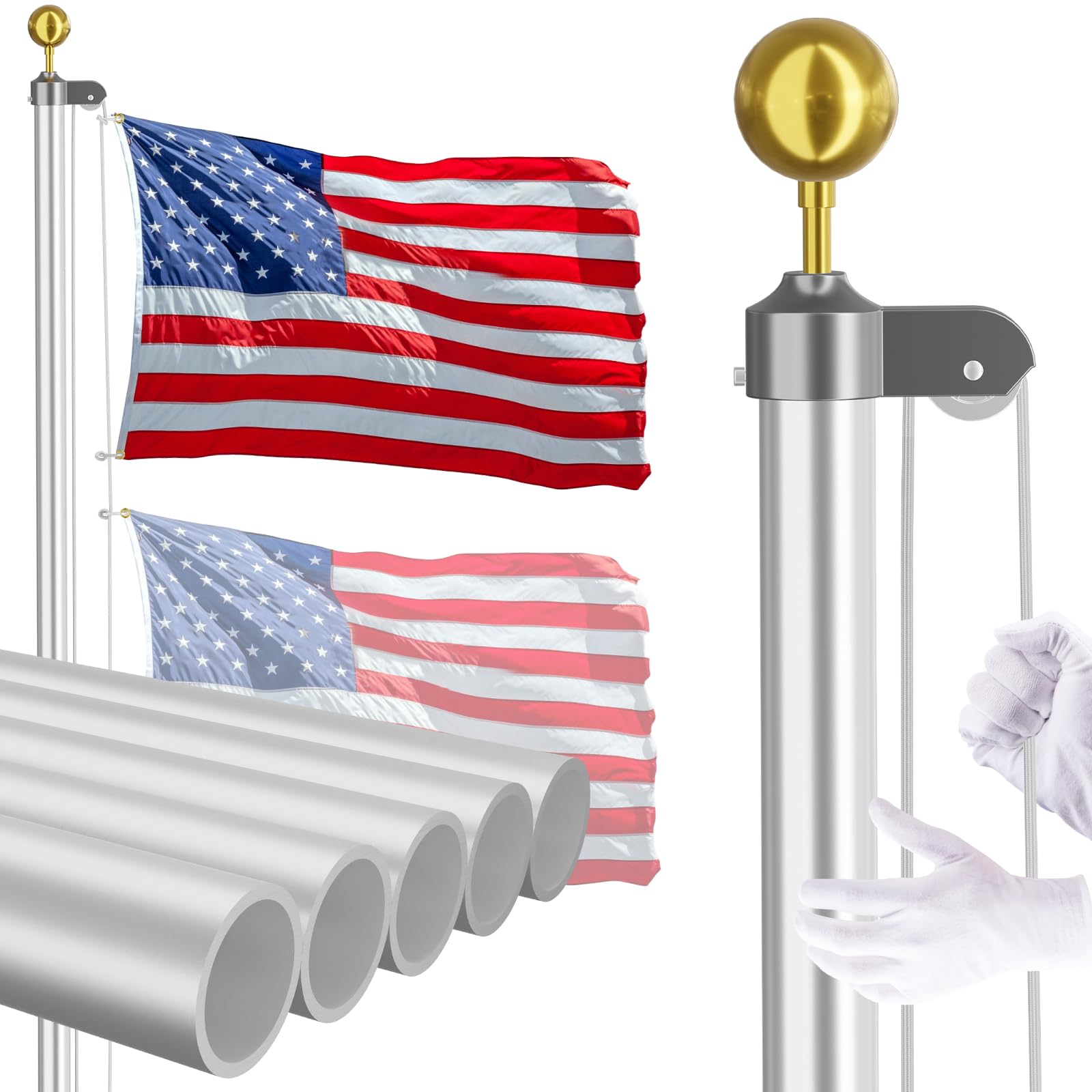 FFILY 14 Gauge Flag Pole for Outside In Ground, 20 FT Heavy Duty ...