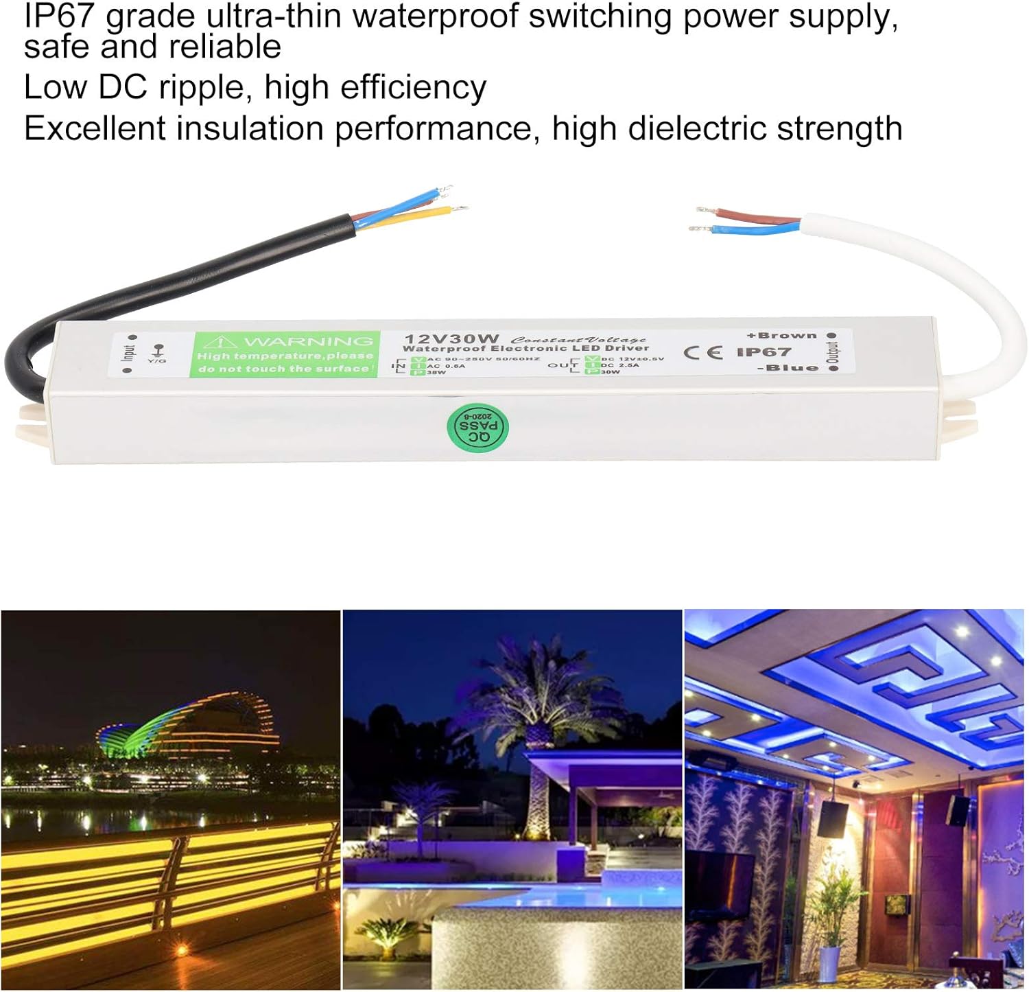 30W LED Driver Transformer, 12V/24V DC IP67 Waterproof Switching Power ...