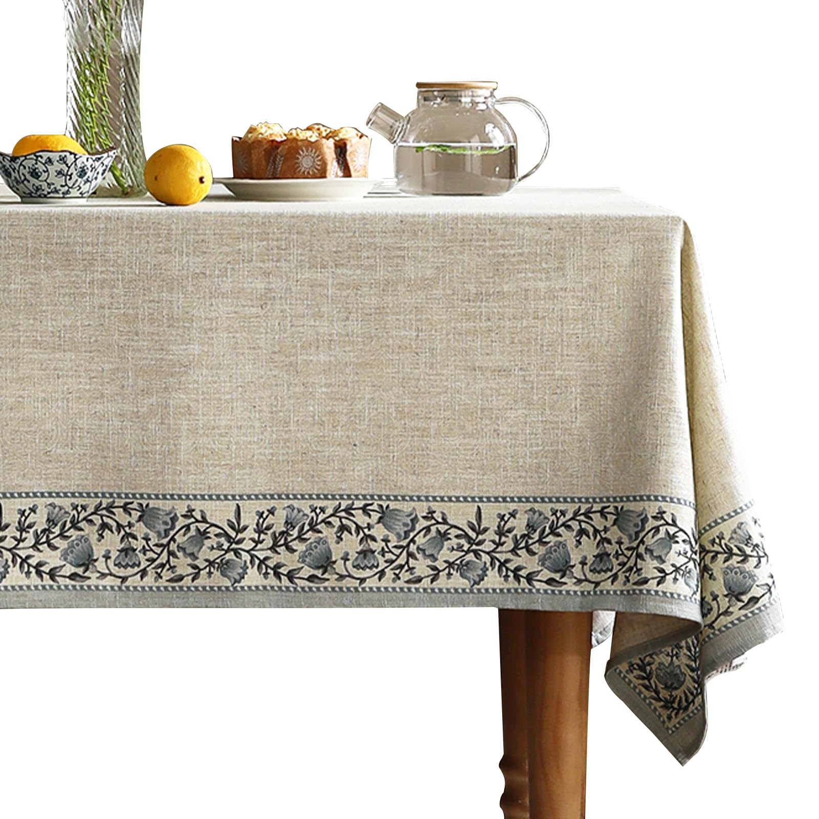 ISAENNE Floral Tablecloth for Rectangular Tables,Linen Table Cloth with Thorny Vine Flower ...