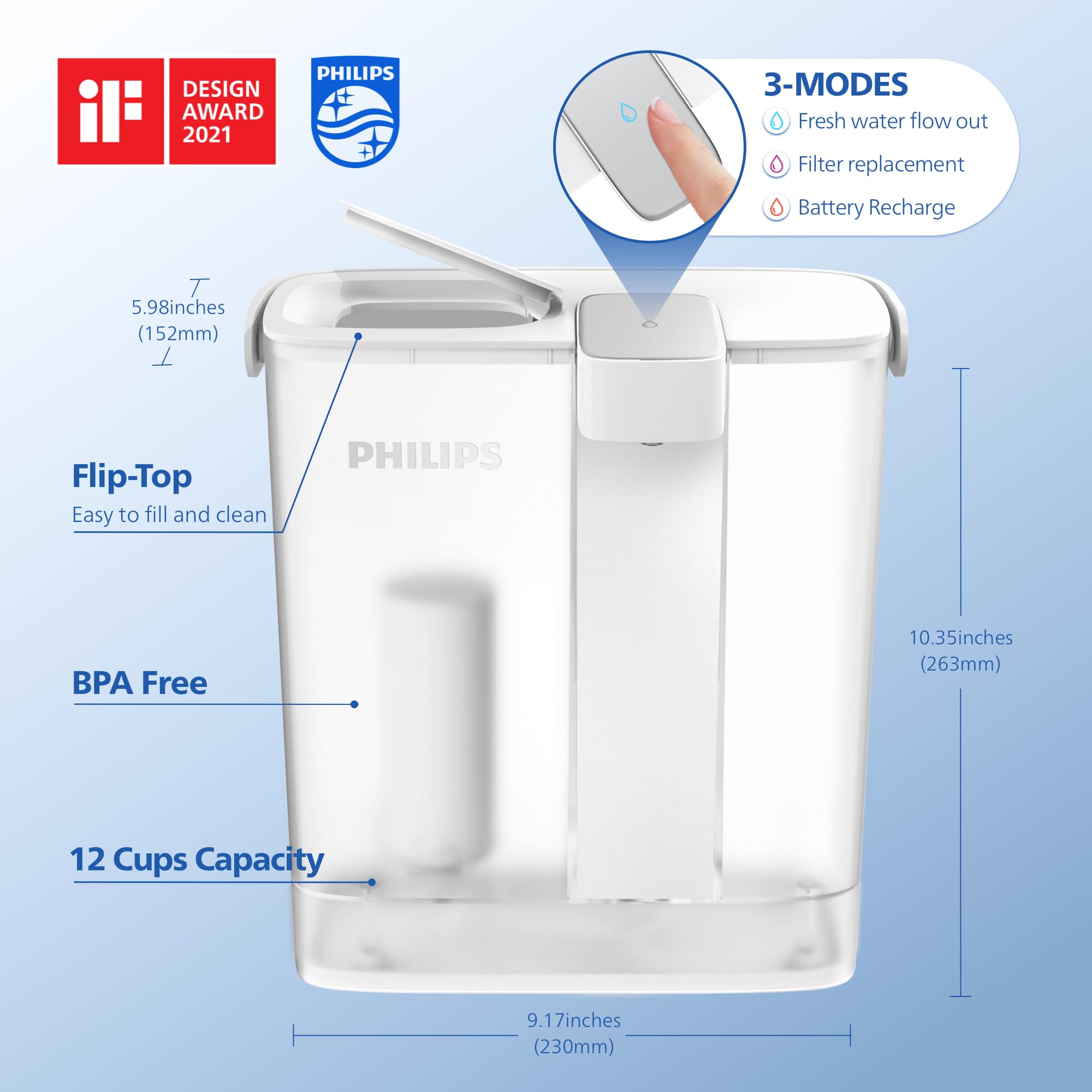 Mua PHILIPS GoZero Next-gen Instant Water Filter Pitcher, Rechargeable ...