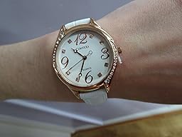 COMTEX Ladies Watches Rose Gold Tone with White Leather Strap Fashion ...