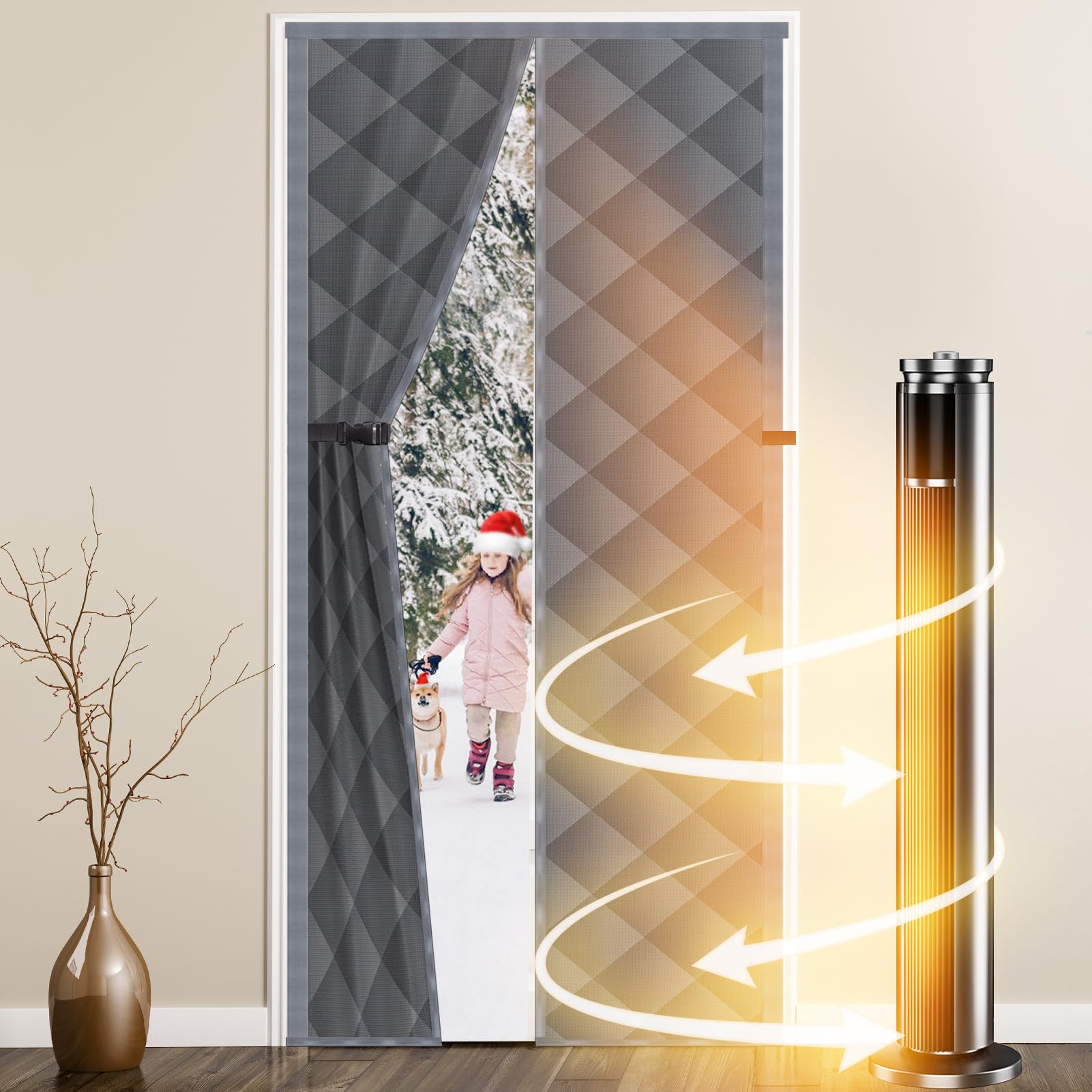 WLLEYAY Magnetic Thermal Insulated Door Curtain,Fits Door Size 36'' x ...