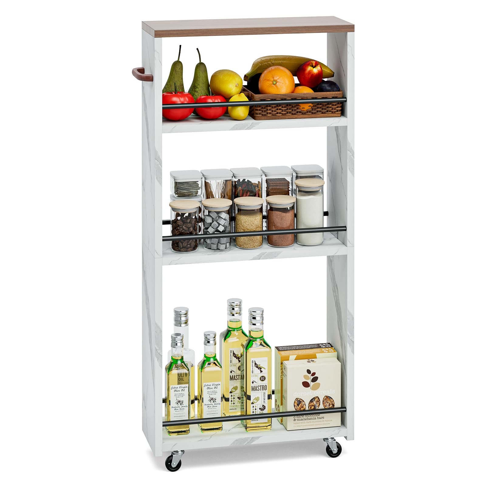 Xburmo Slim Rolling Carts with Wheels - 3 Tier Narrow Storage for Small ...