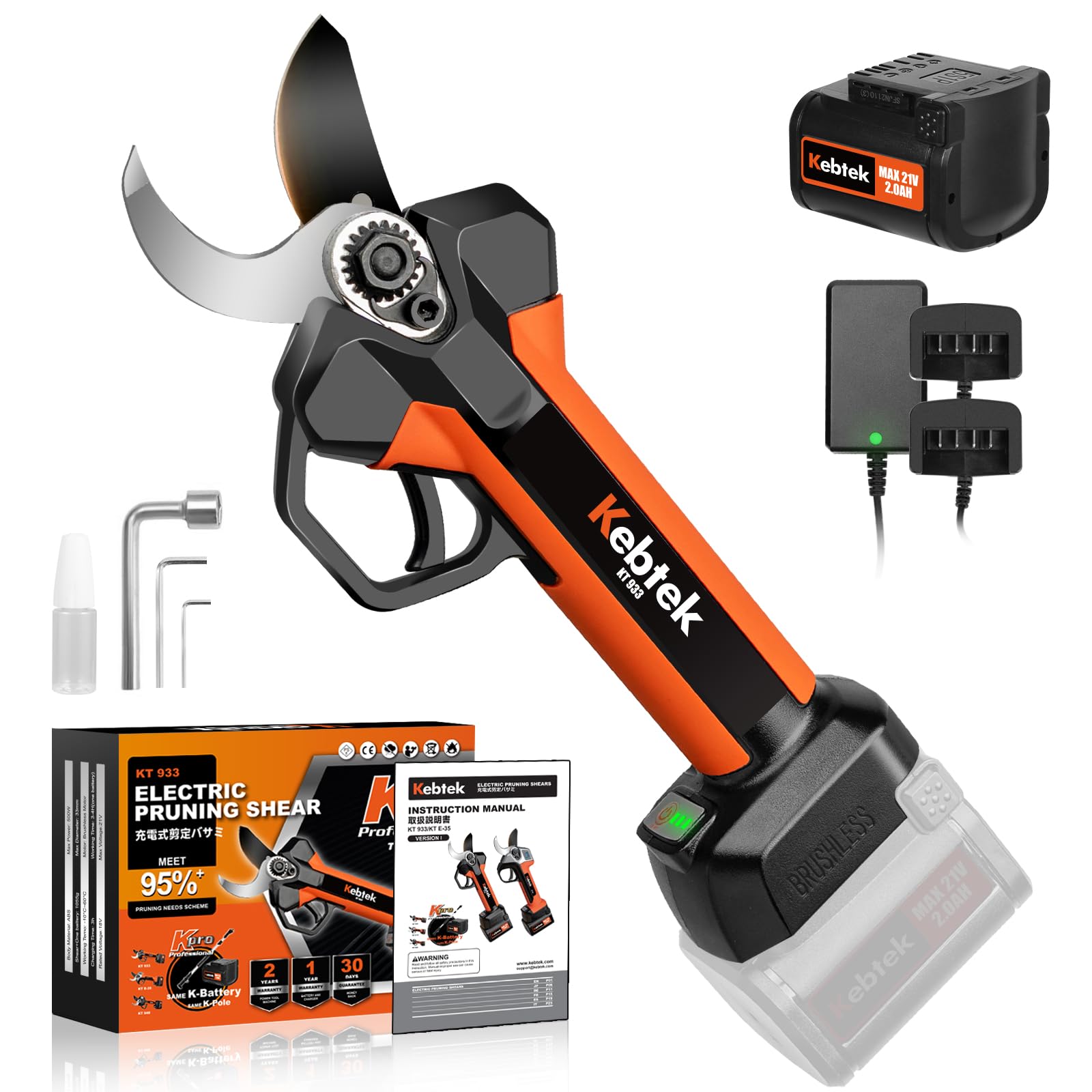 Cordless Electric Pruning Shears 40MM, Kebtek Professional Pruning Shears Battery Powered 18V ...