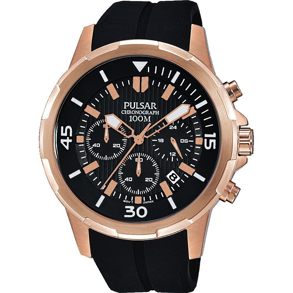 Amazon | 【SEIKO PULSAR】セイコー パルサー 100m防水 メンズ腕時計 ブラックフェイス クロノグラフ ...