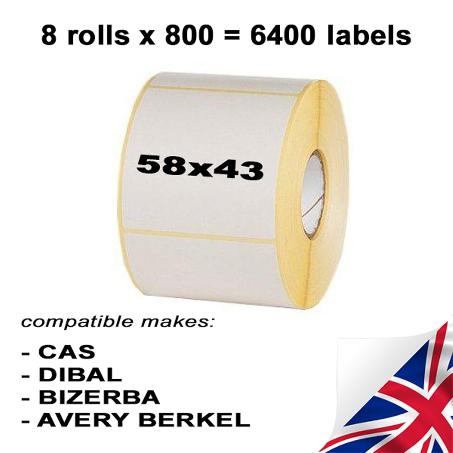 Scale Labels - 58mm x 43mm, 8 Rolls, 6400 Labels, Devices: CAS/Dibal ...