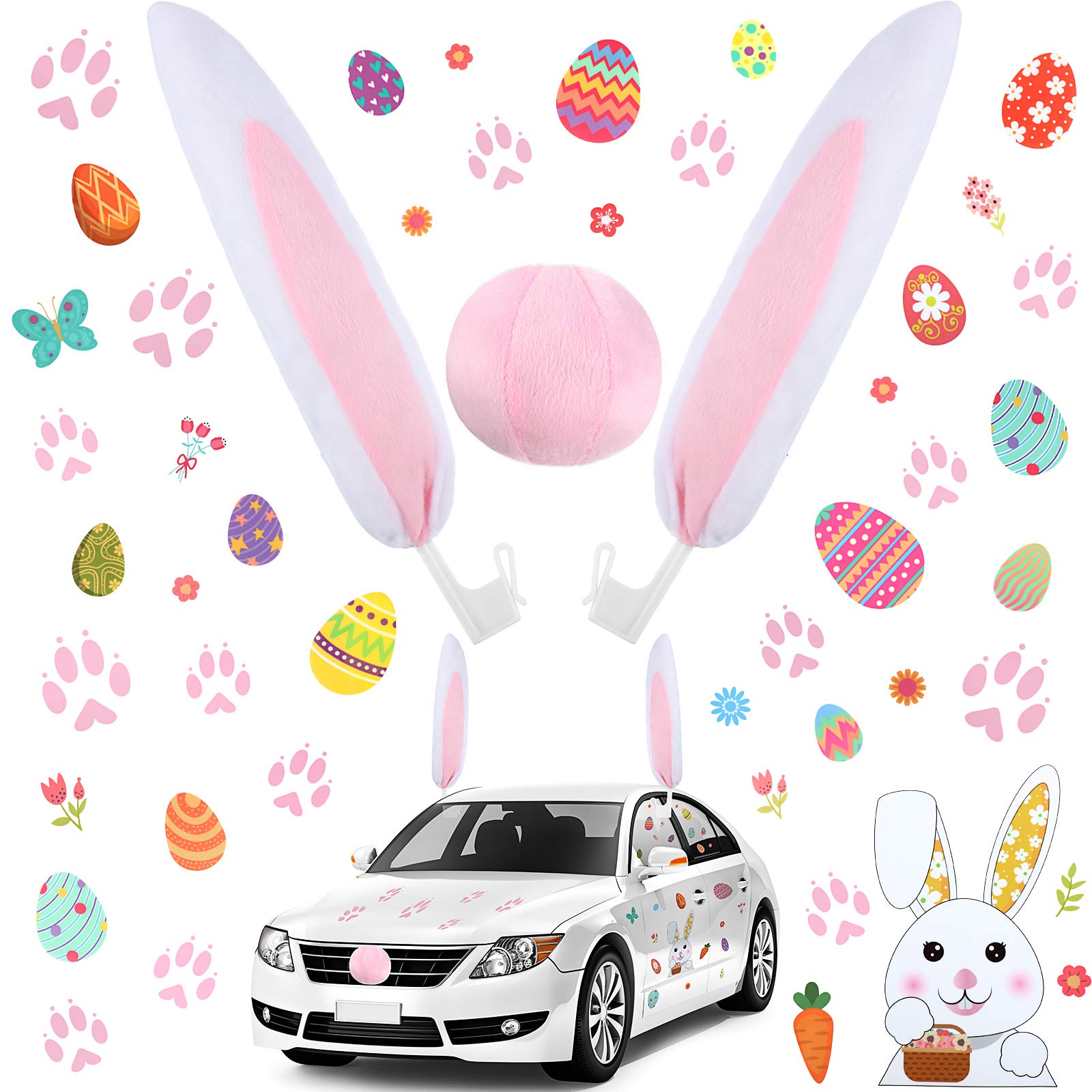 Frienda 3 Pieces Car Bunny Ears Nose Decorations and 3 Sheets Easter ...