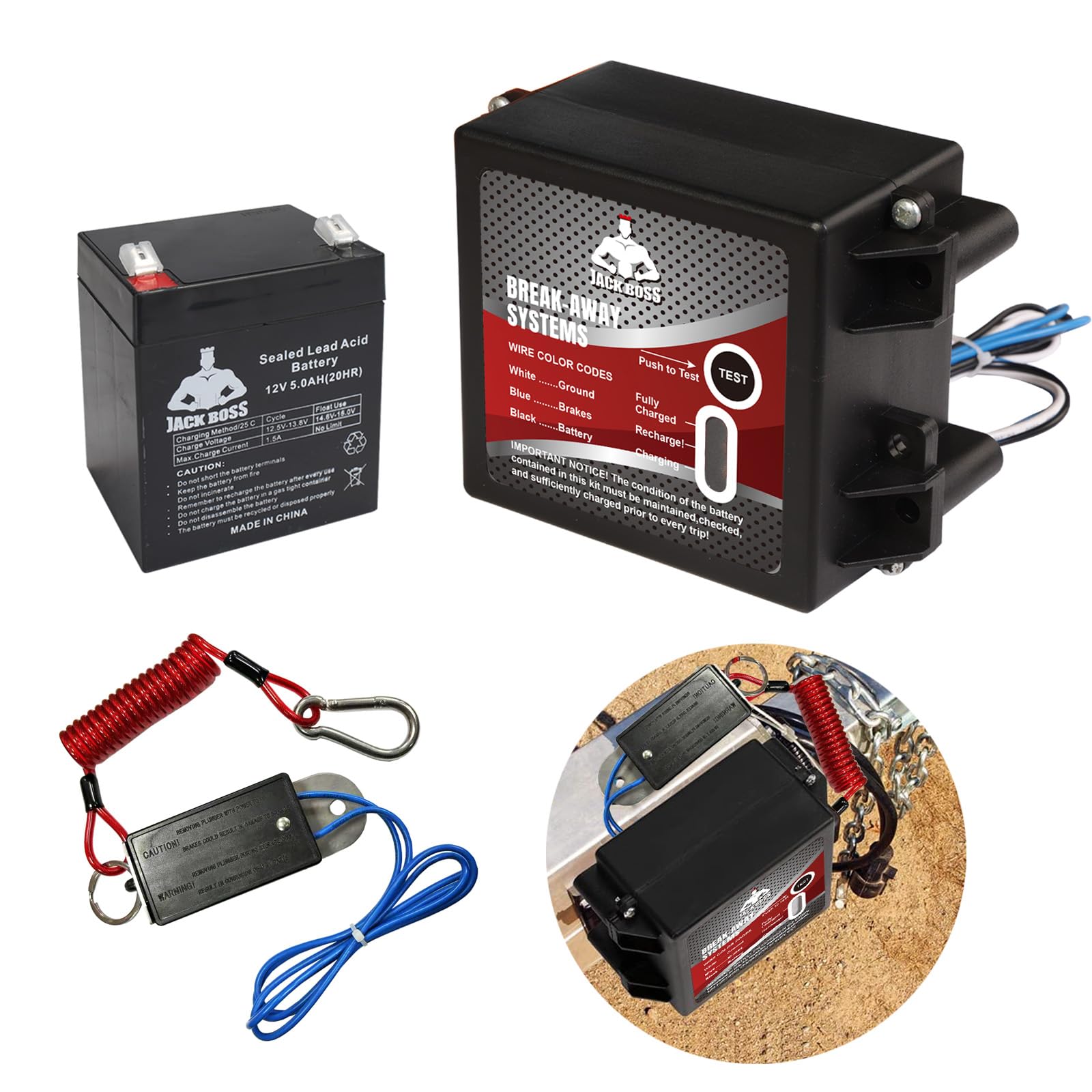 Jack Boss Upgraded Trailer Breakaway Kit, LED Test Controller System ...