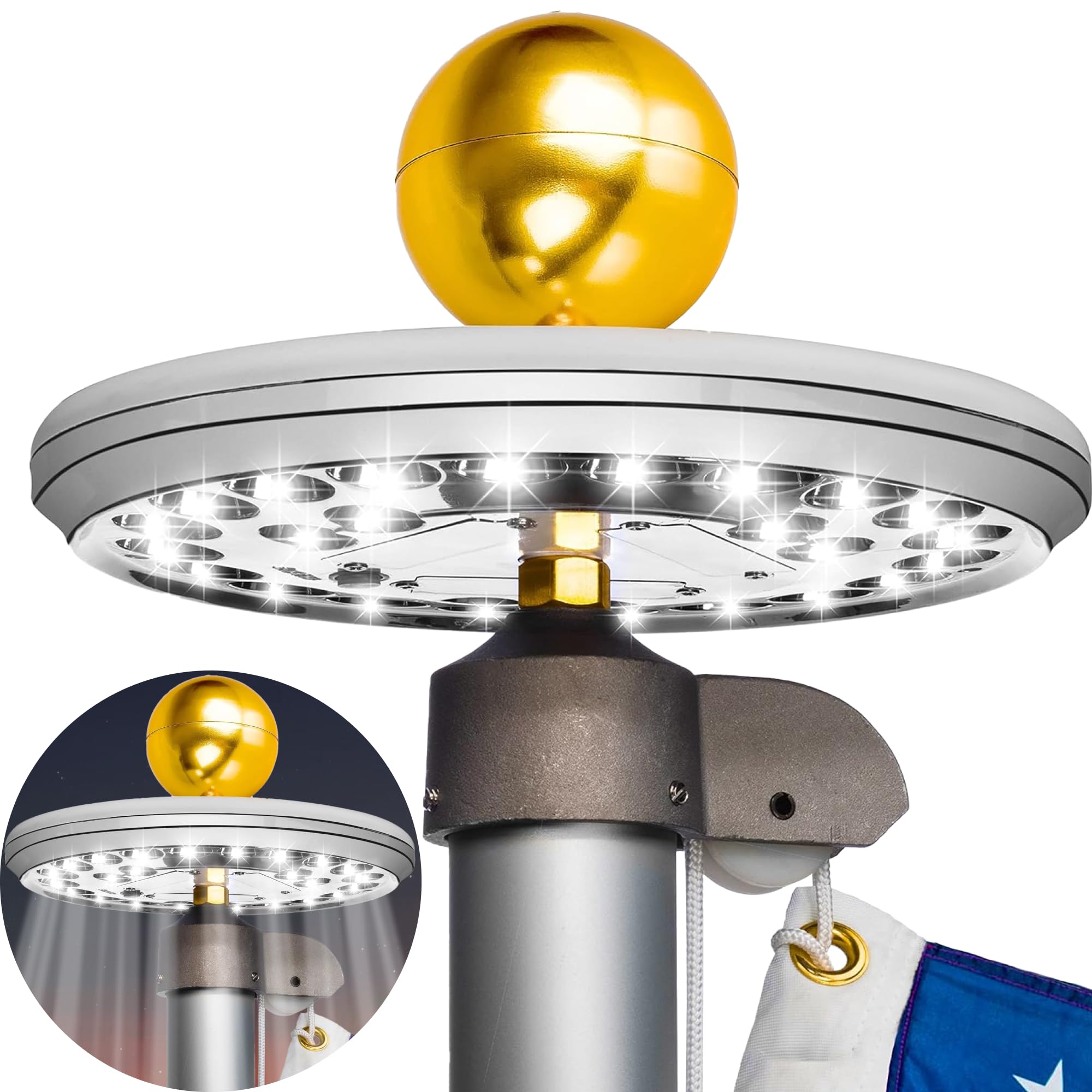 Flag Pole Light Solar Powered - 26 LED Solar Light for Flagpole - Light ...