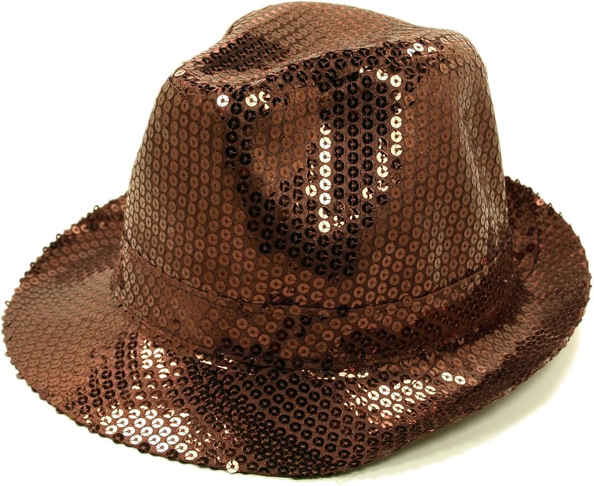 Amazon.com: TrendsBlue Sequin Glitter Party Fedora Hat Available, Brown ...
