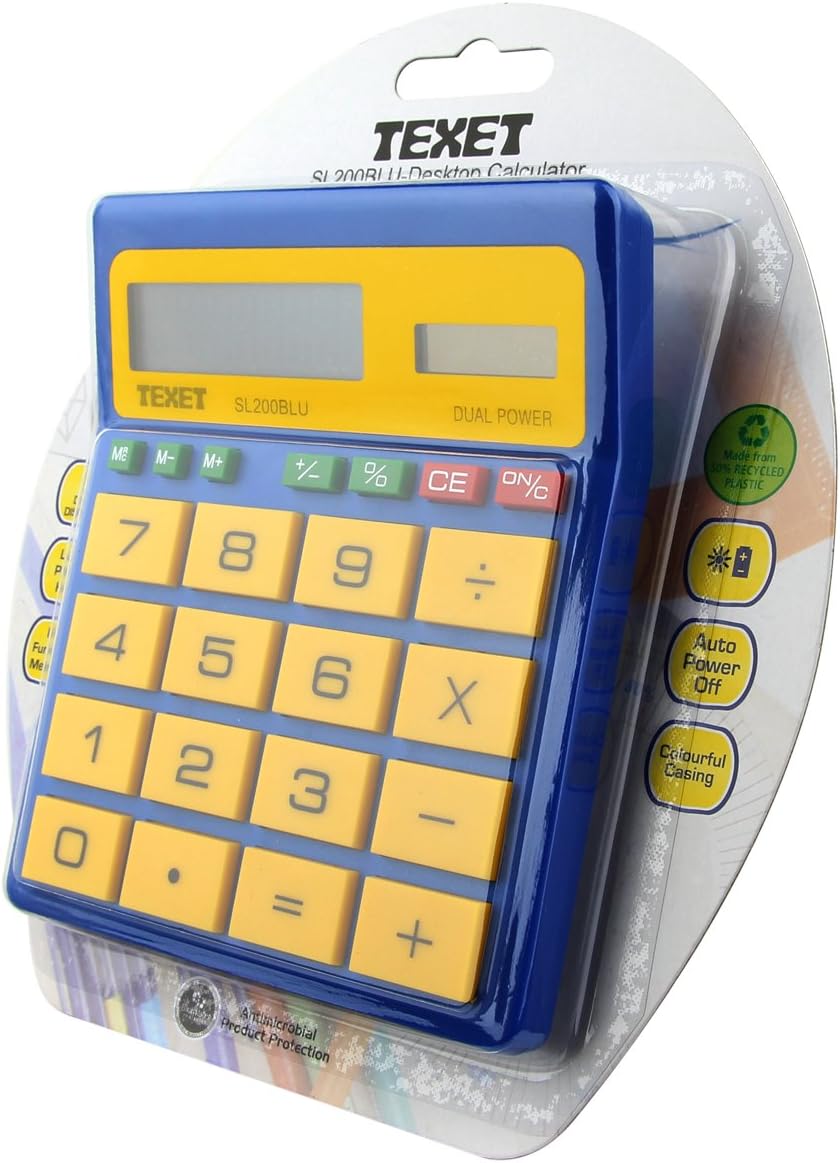 TEXET SL200BLUE Big Key Calculator | Dual Power: Battery and Solar ...