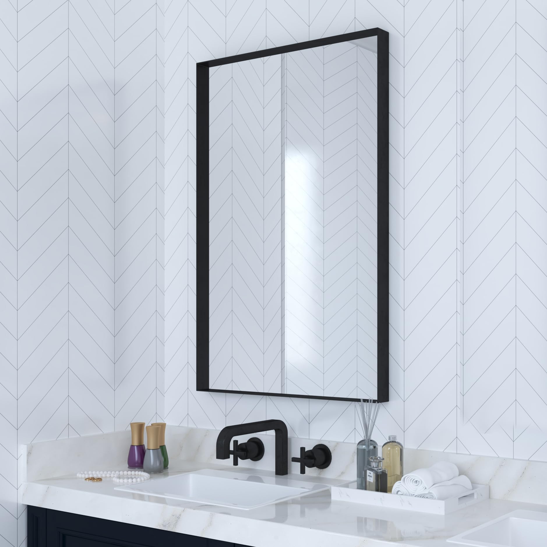 VocalStar Black Metal Framed Bathroom Mirror for Wall, 22 x 30 Inch ...