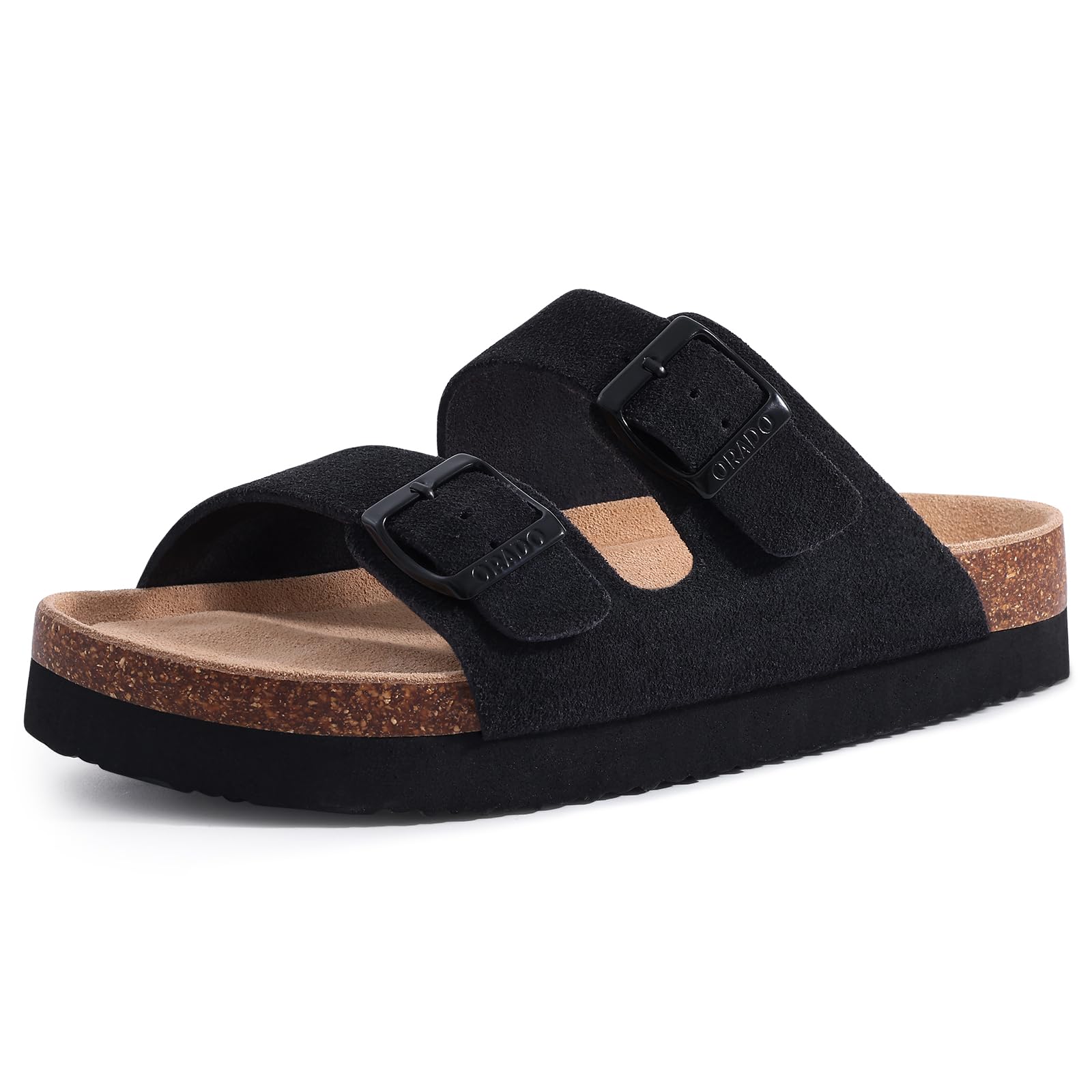 ORADO Platform Suede Sandals for Women Soft Cork Footbed Summer Slides ...