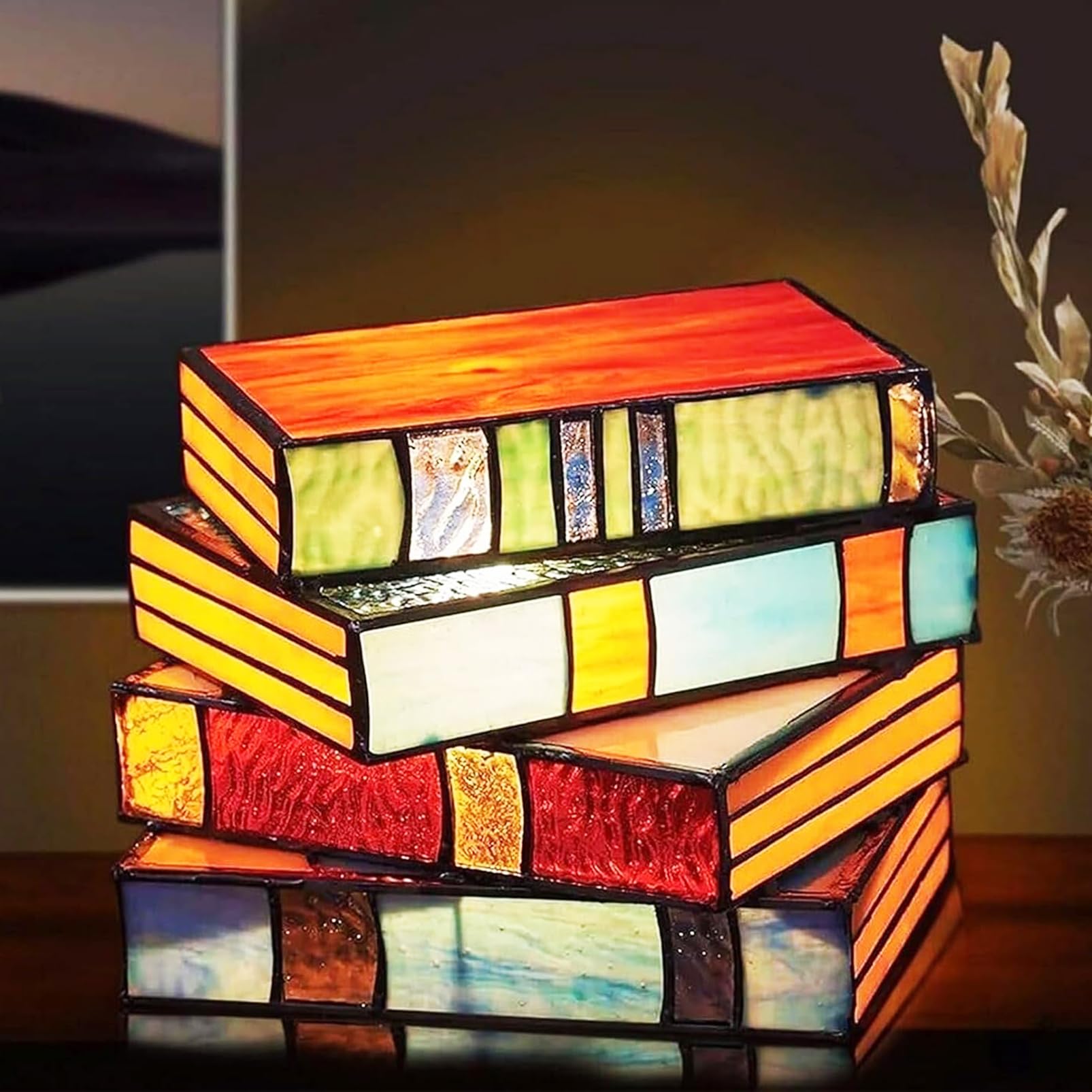 Rehenbsem Stained Resin Stacked Books Lamp, Stained Stacked Books Lamp ...