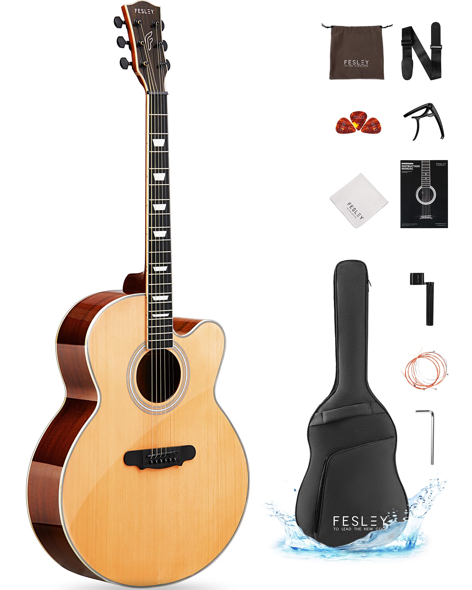 Fesley Jumbo Cutaway Acoustic Guitar: 42" Full Size Acoustic Guitar Kit ...