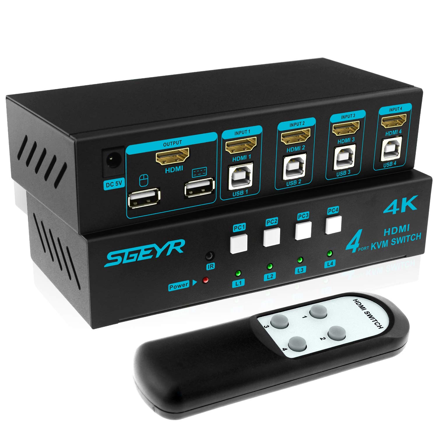 SGEYR HDMI Switch 4x1 4K KVM Switch HDMI 4 Entradas 1 Salida Conmutador SGEYR HDMI Switch 4x1 4K KVM Switch HDMI 4 Entradas 1 Salida Conmutador