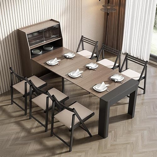 homary Modern Extendable Dining Table with Storage, Farmhouse Kitchen ...
