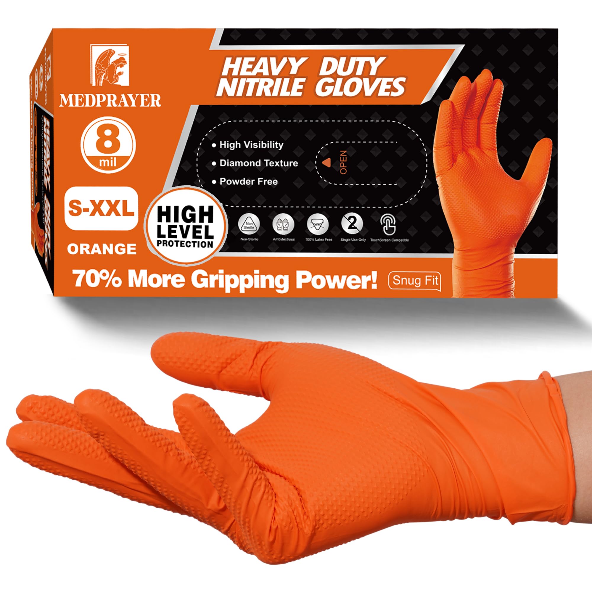 Mua MEDPRAYER Industrial Orange Nitrile Gloves – Disposable Rubber ...