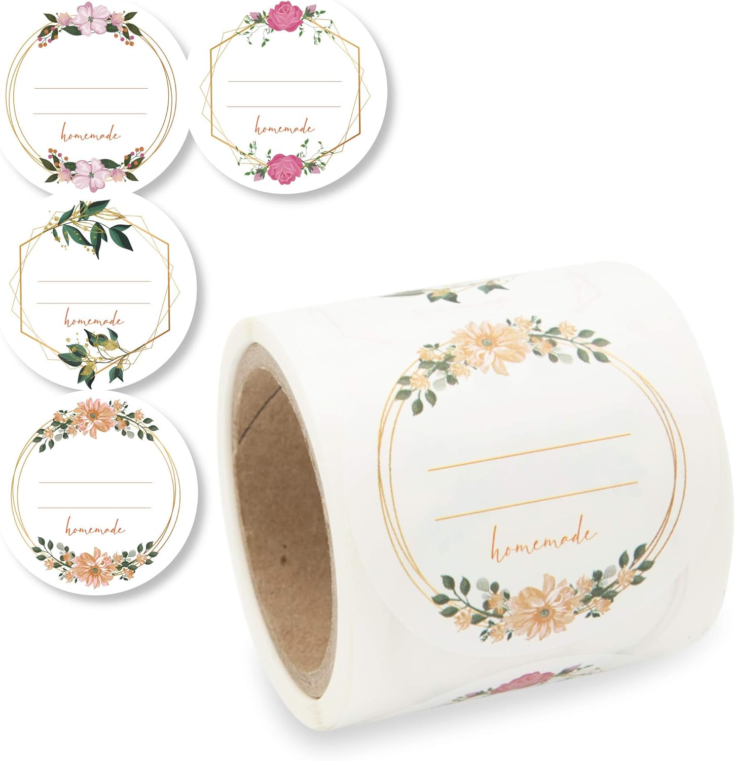 100-1000 Self-Adhesive Plastic Labels "Homemade" Flowers Ø 5cm Round ...