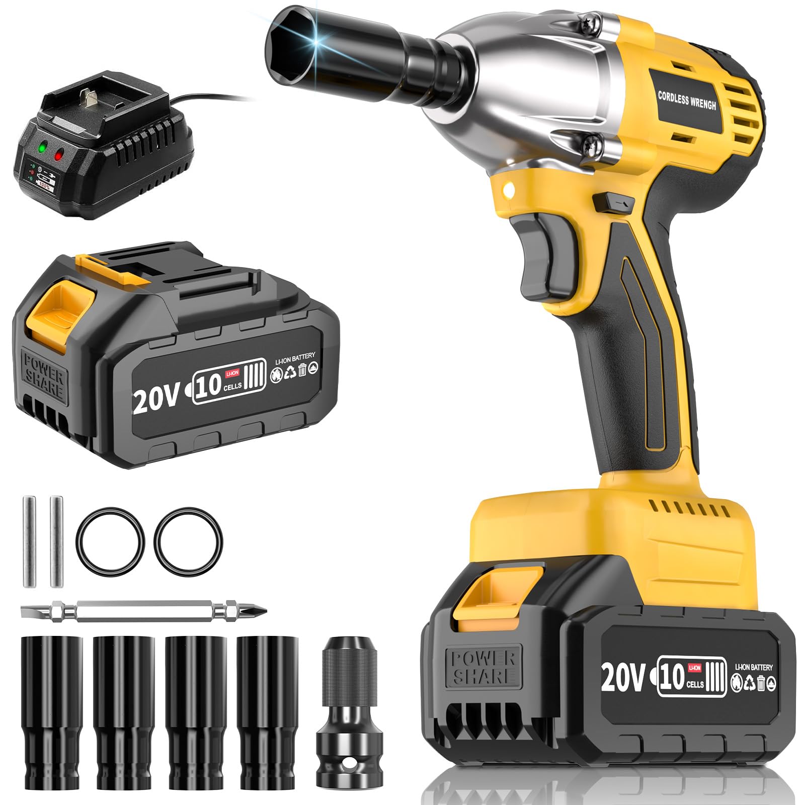 Tegatok 4.0Ah Battery Cordless Impact Wrench, 320Ft-lbs(430N.m ...